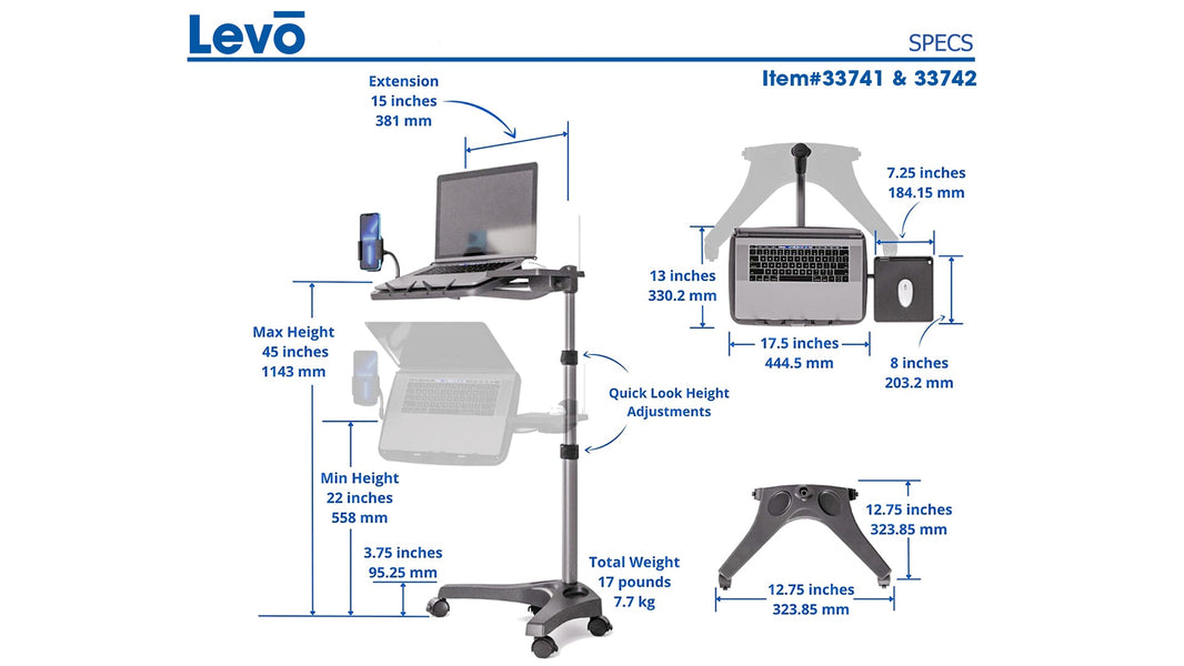 LEVO G2 V16 Rolling Laptop Cart – Refurbished, Portable