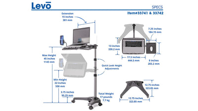 LEVO G2 V16 Rolling Laptop Cart – Refurbished, Portable